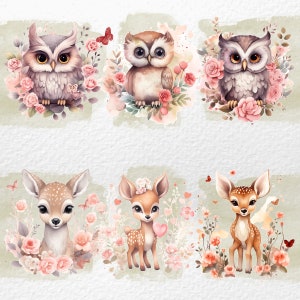 Forest Friends Watercolor Woodland Animals Clipart Bundle Trees and ...