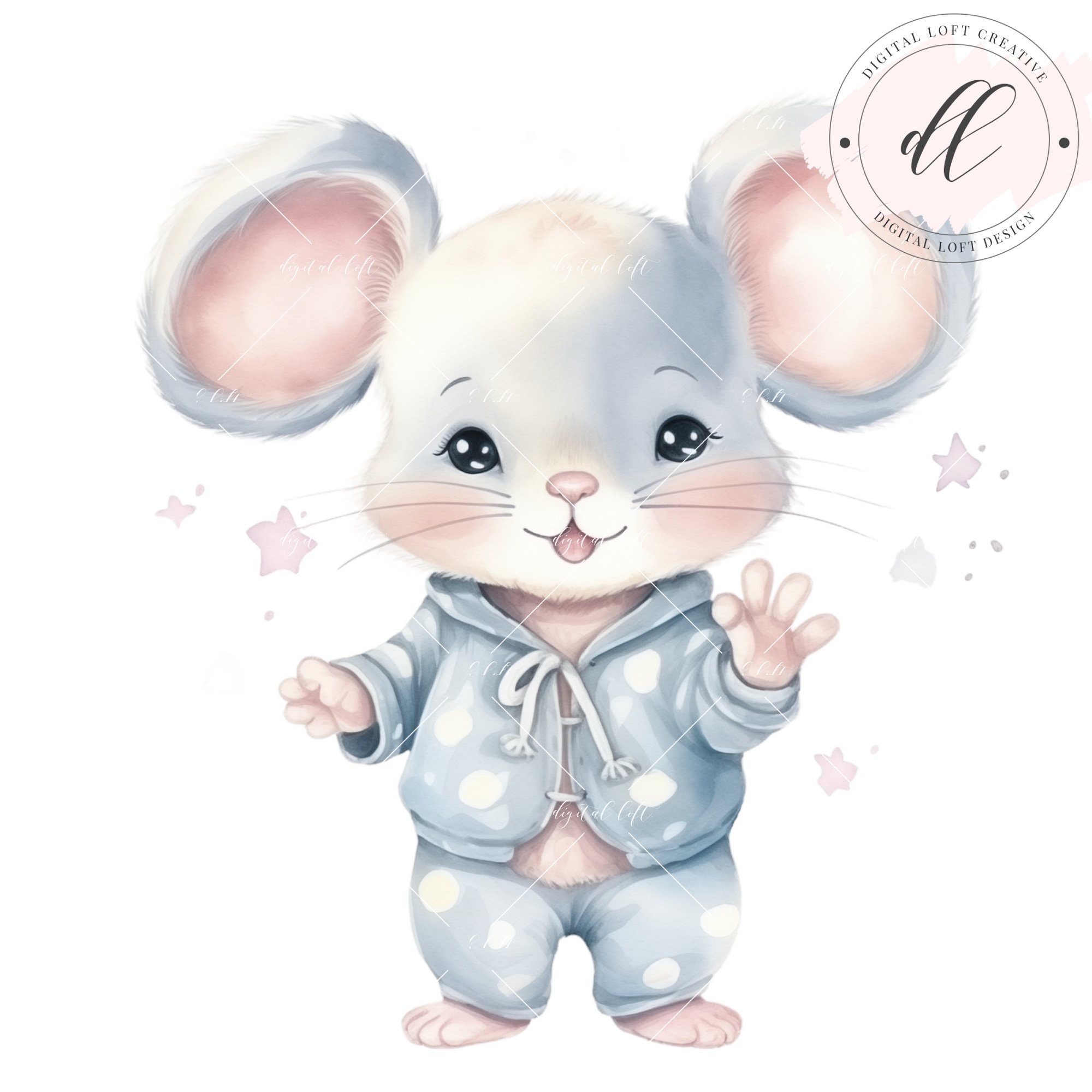 10 Mouse in Pajamas Clipart Bundle, Cute Mice Nursery Images, Whimsical ...