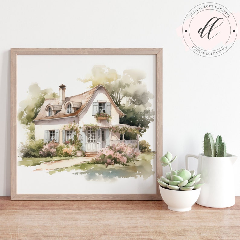 Rustic Country Cottage Watercolor Art Print, Digital Download ...