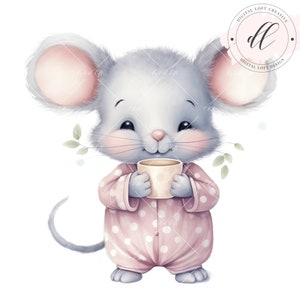 10 Mouse in Pajamas Clipart Bundle, Cute Mice Nursery Images, Whimsical ...
