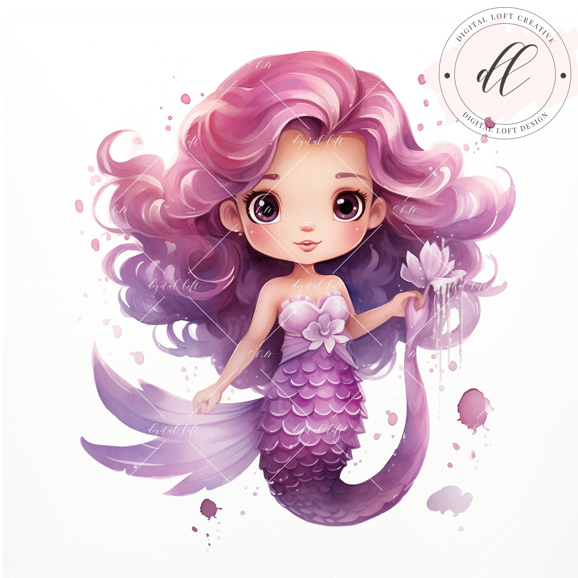 10 Watercolor Mermaids Clipart Bundle, Under the Sea Theme, Children's ...