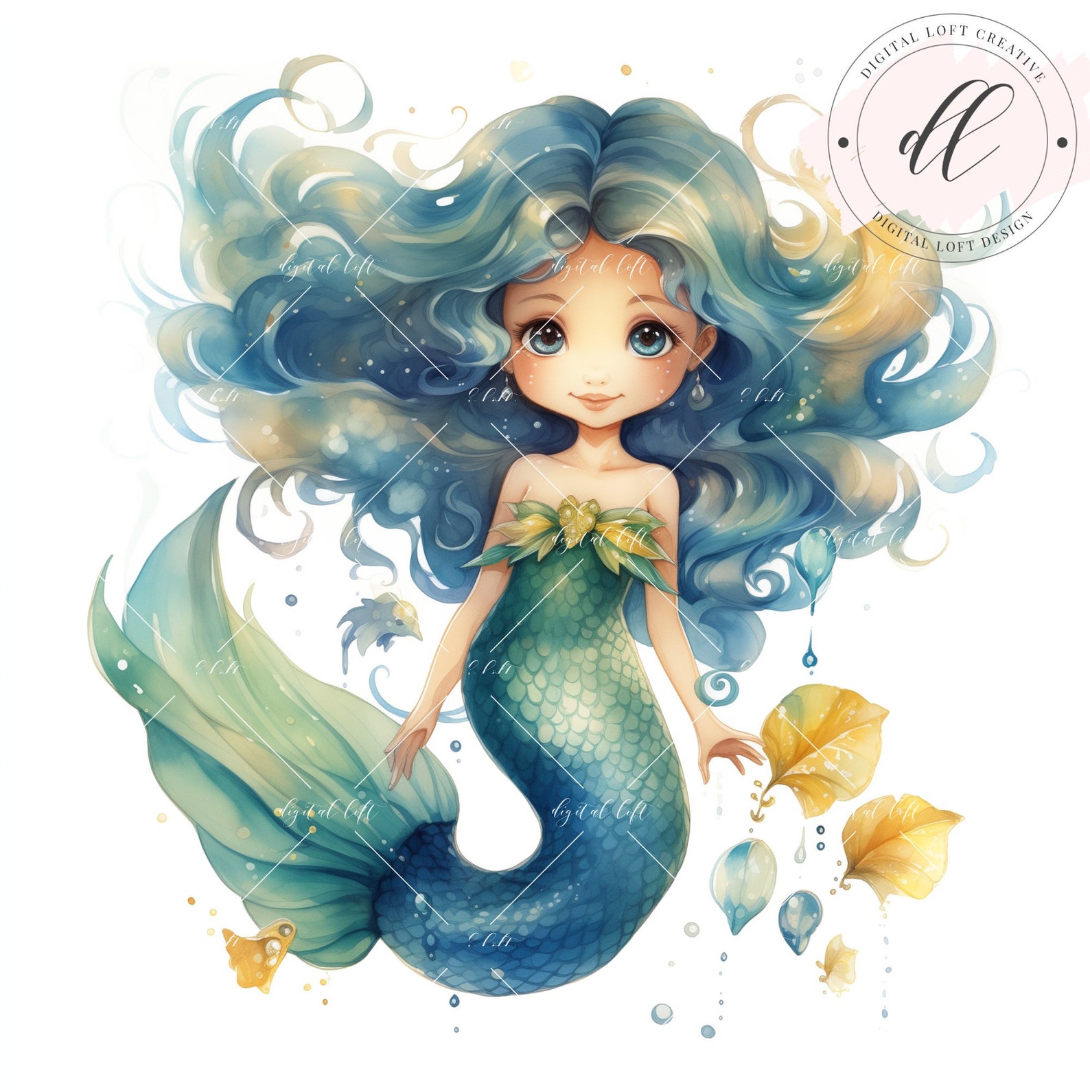 10 Watercolor Mermaids Clipart Bundle, Under the Sea Theme, Children's ...
