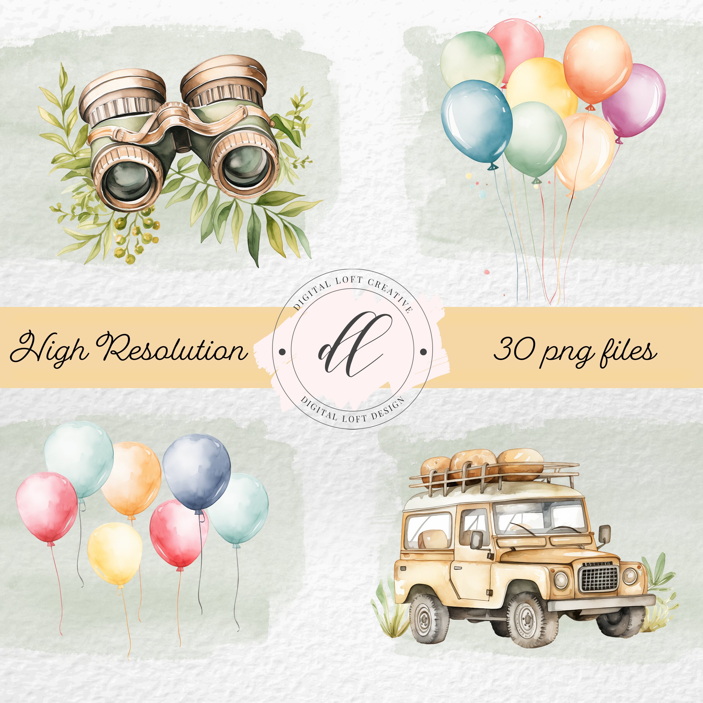 Safari Friends Watercolor African Animals Clipart Bundle Grasses and ...