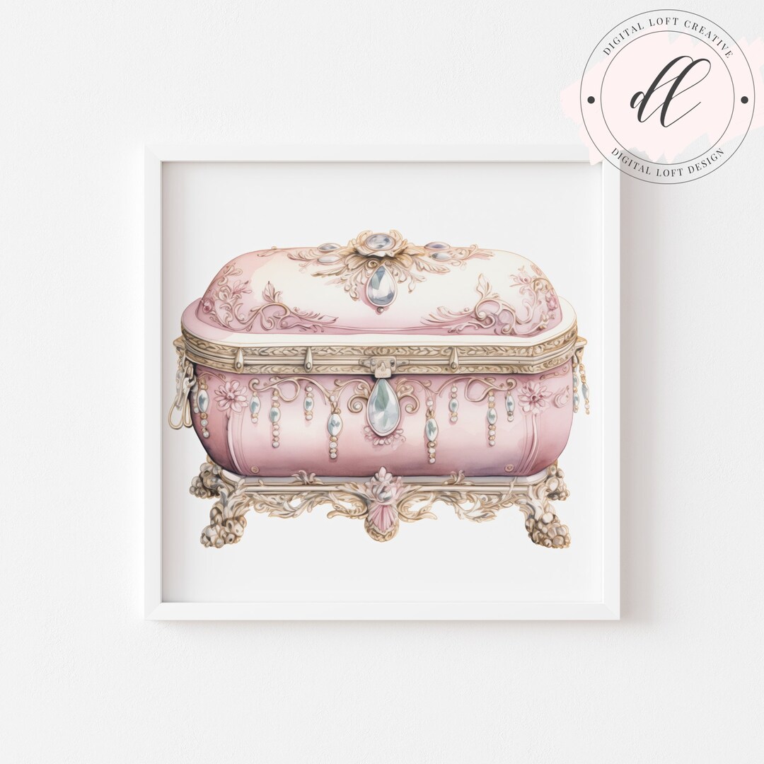 Vintage Jewelry Box Digital Art Print, French Style Shabby Chic Decor ...