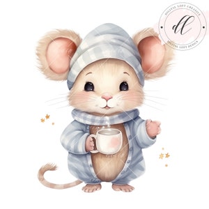 10 Mouse in Pajamas Clipart Bundle, Cute Mice Nursery Images, Whimsical ...