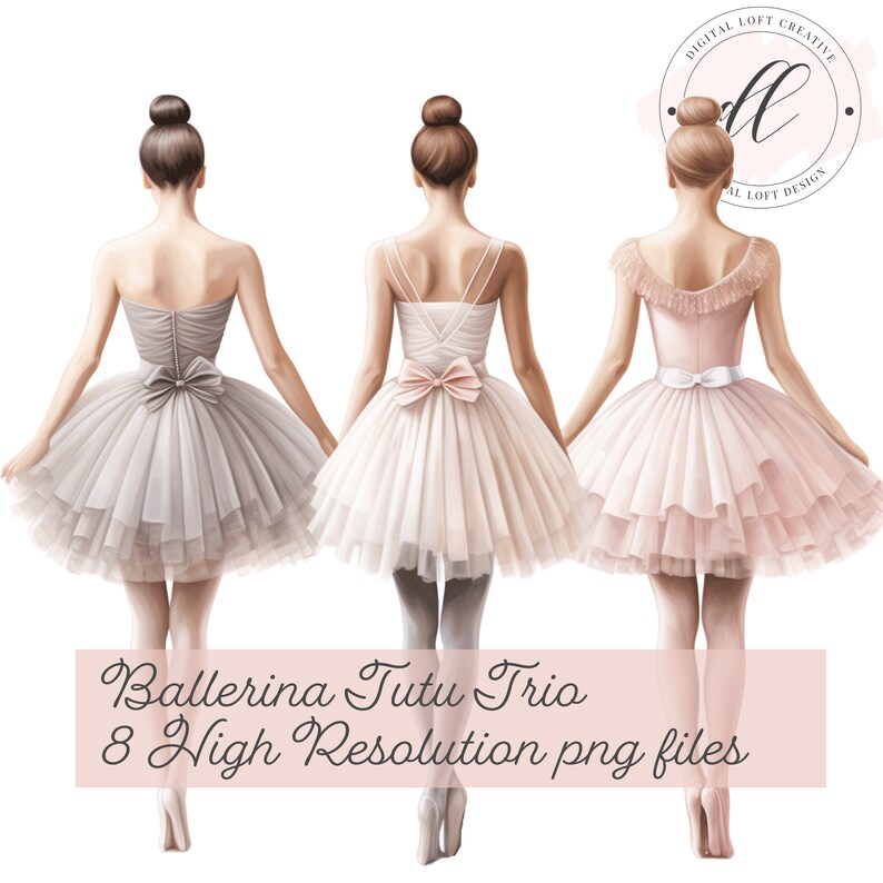 Watercolor Ballerina Tutu Trio Clipart Pastels Ballet Digital Graphic ...