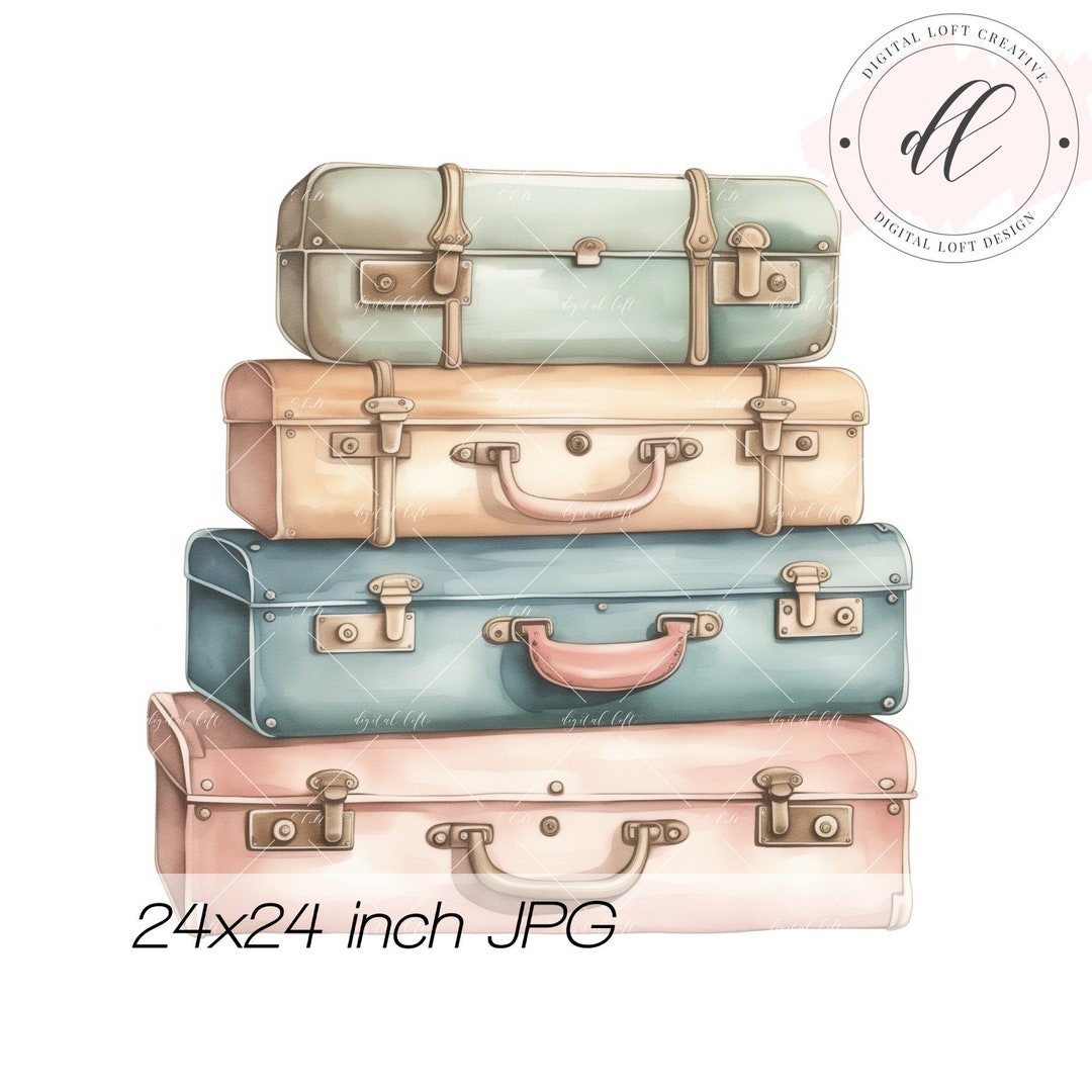Vintage Suitcase Stack Illustration, Retro Travel Luggage Clipart ...