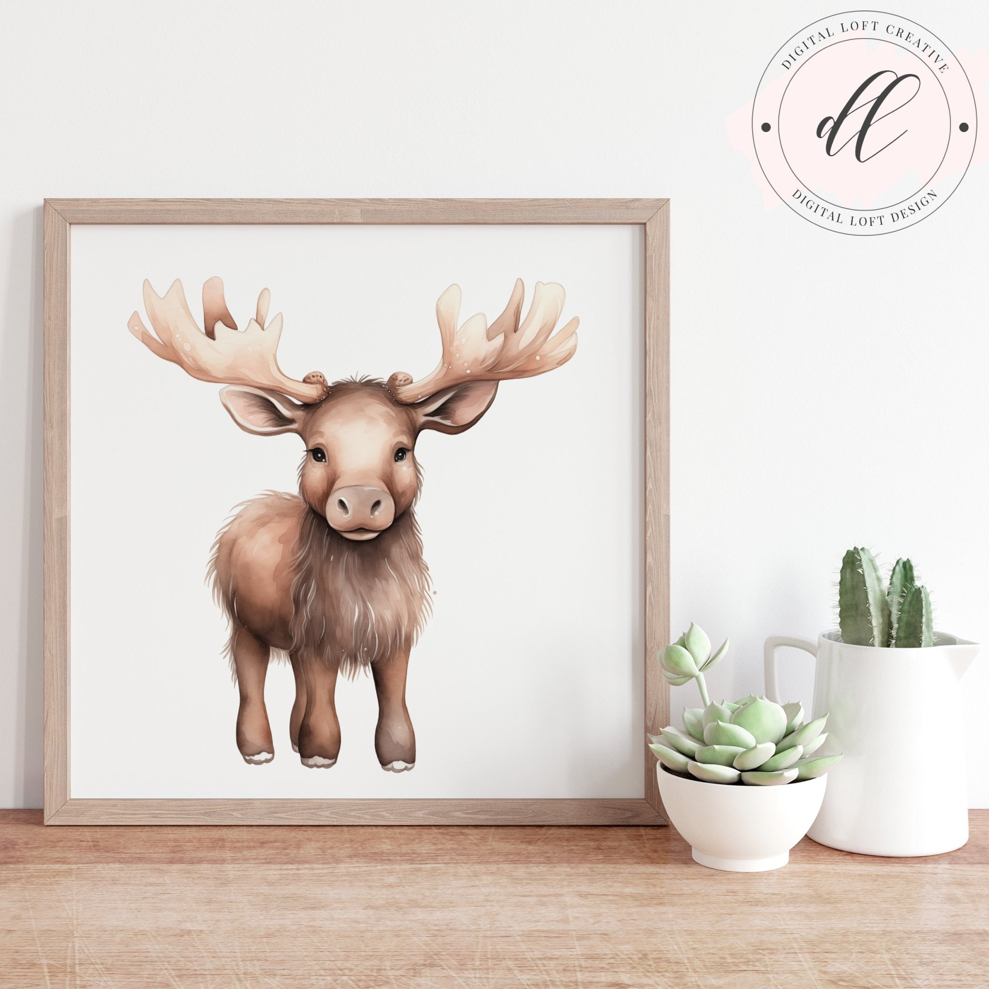 Cute Moose Illustration, Printable Woodland Animal Art, Nursery Decor ...