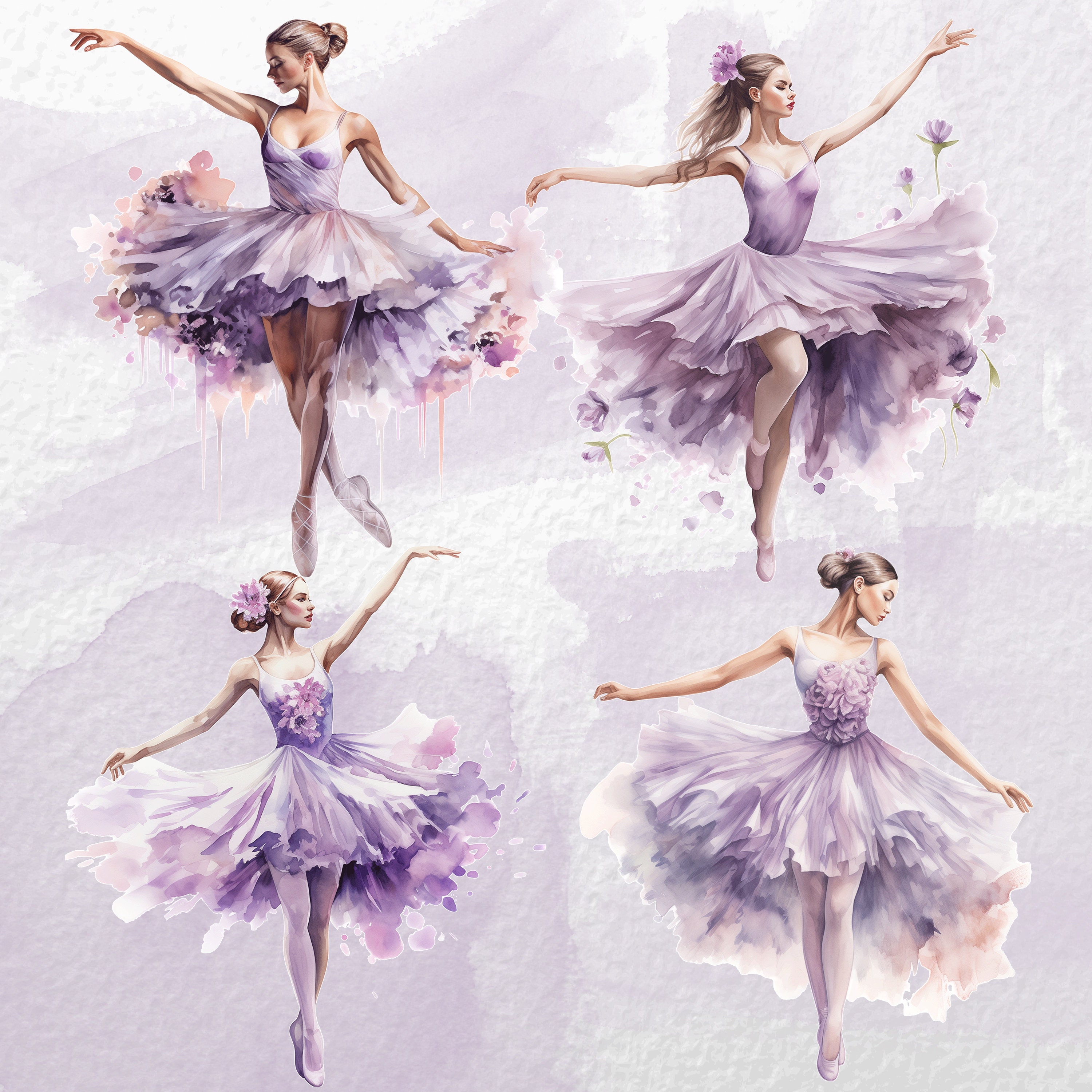 Lavender Watercolor Ballerina Clipart Pastels Ballet Digital Graphics ...