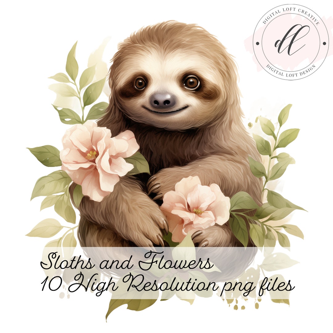 10 Sloths and Flowers Clipart, Transparent PNG, Sweet Nursery Images ...