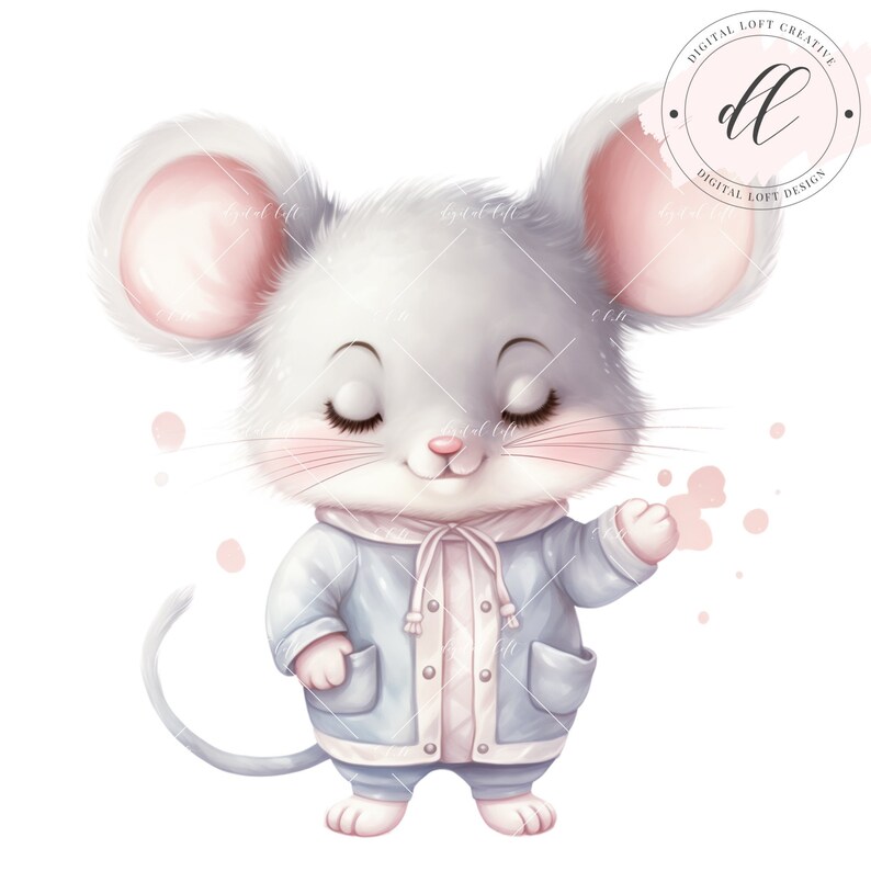 10 Mouse in Pajamas Clipart Bundle, Cute Mice Nursery Images, Whimsical ...