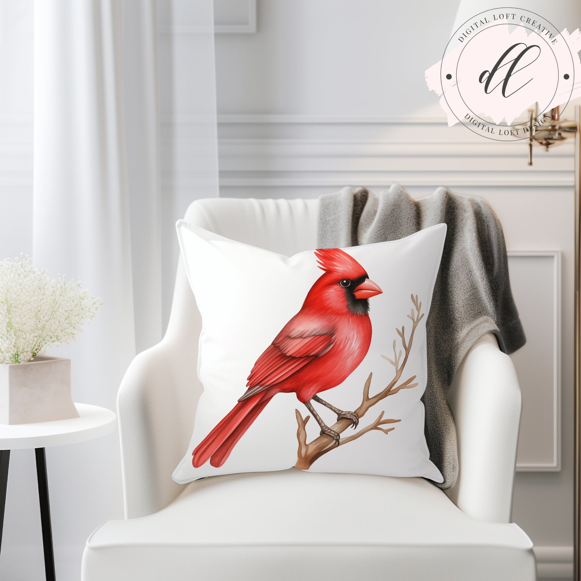 Red Cardinal Bird Digital Art Print, Vibrant Wildlife Illustration ...
