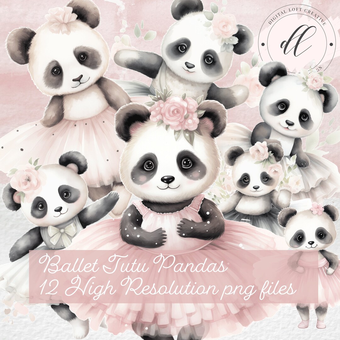 Watercolor Ballet Panda Nursery Clipart Dance Images for Scrapbooking ...