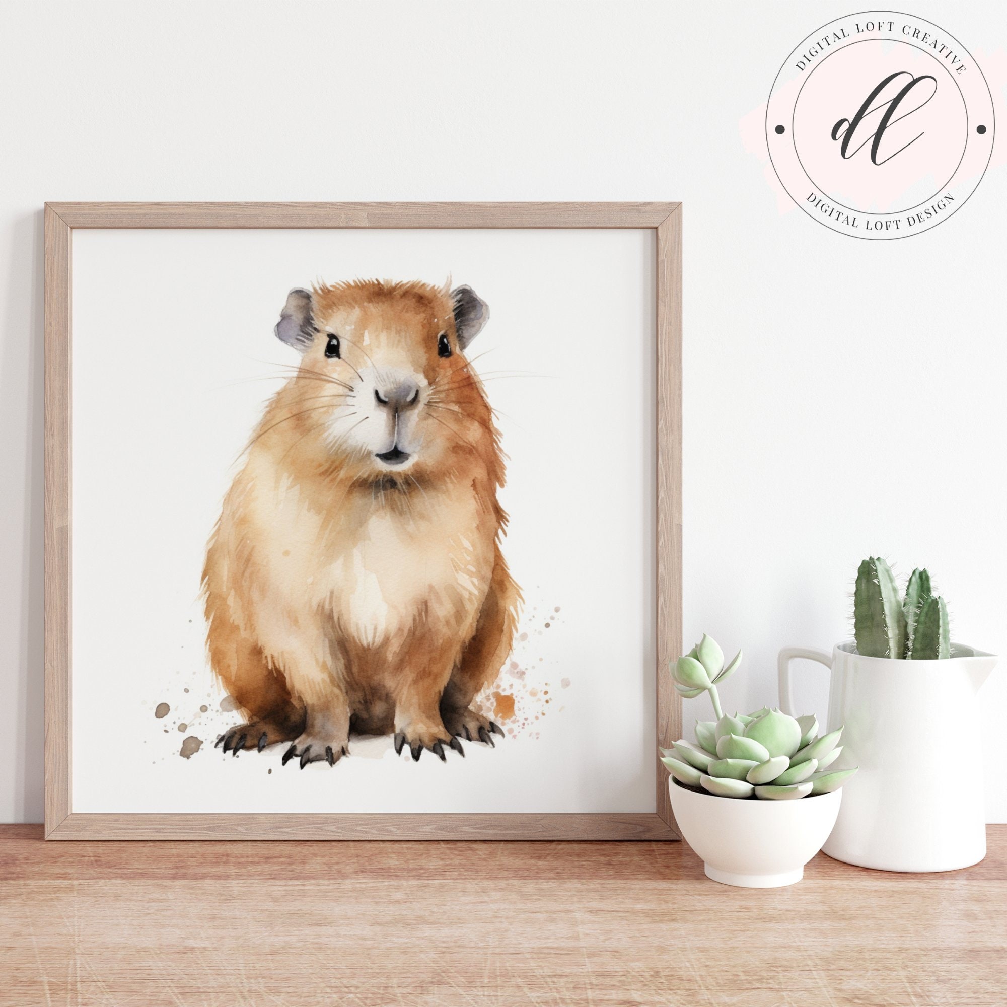 Cute Capybara Watercolor Printable Artwork, Cute Creature Illustration ...