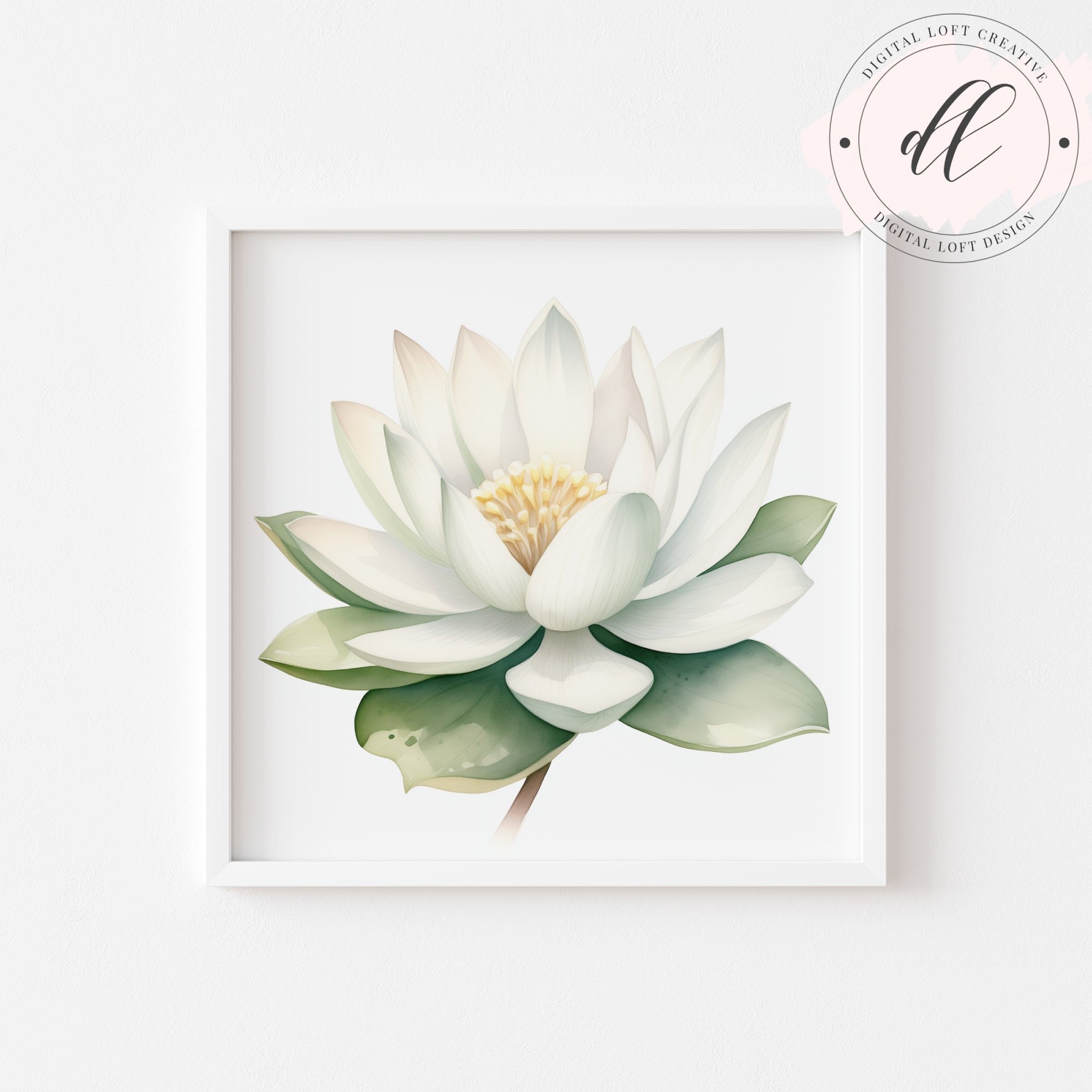 White Lotus Flower Digital Art, Botanical Printable Wall Decor, Serene ...