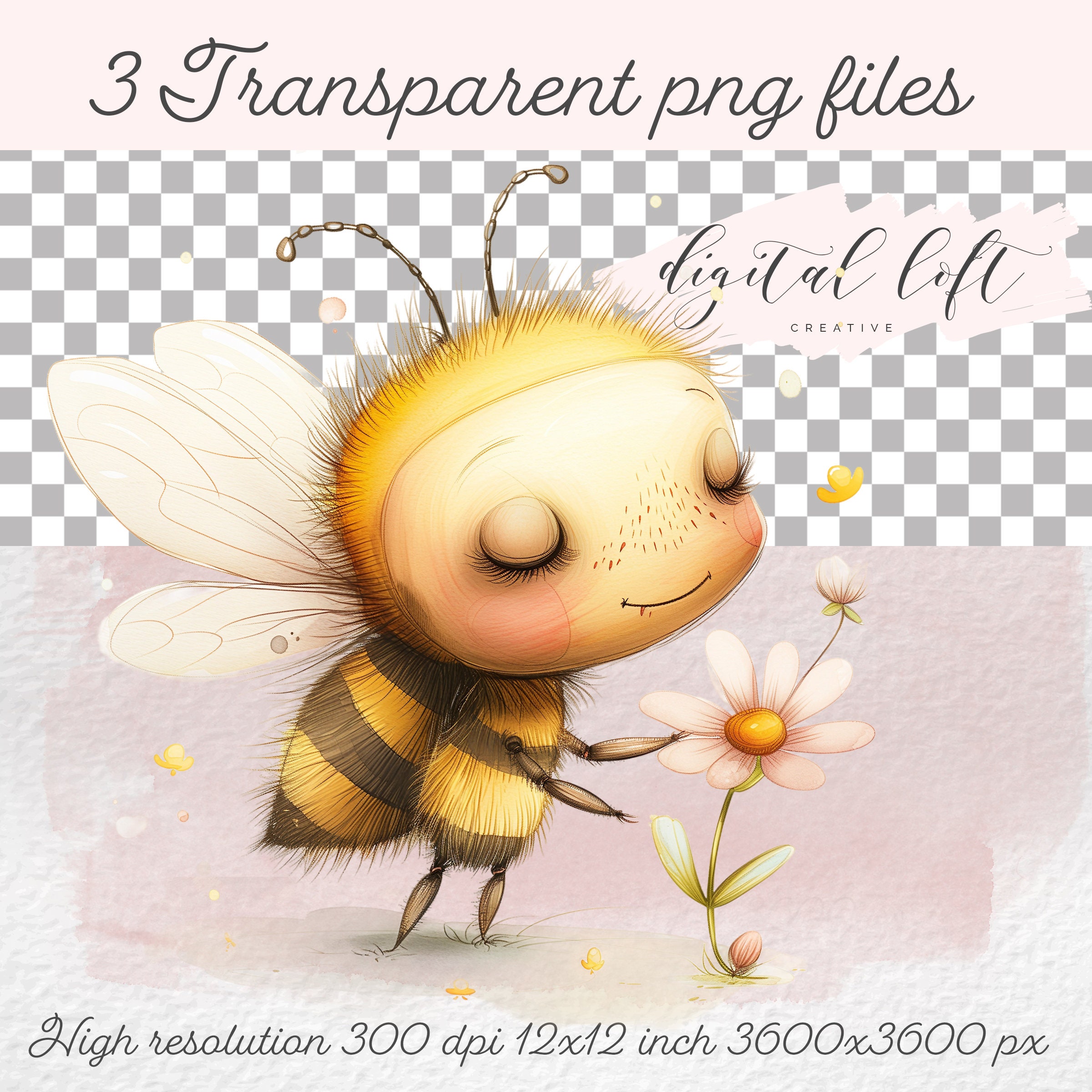 Whimsical Watercolor Baby Bees Nursery Decor Clipart PNG Bundle ...