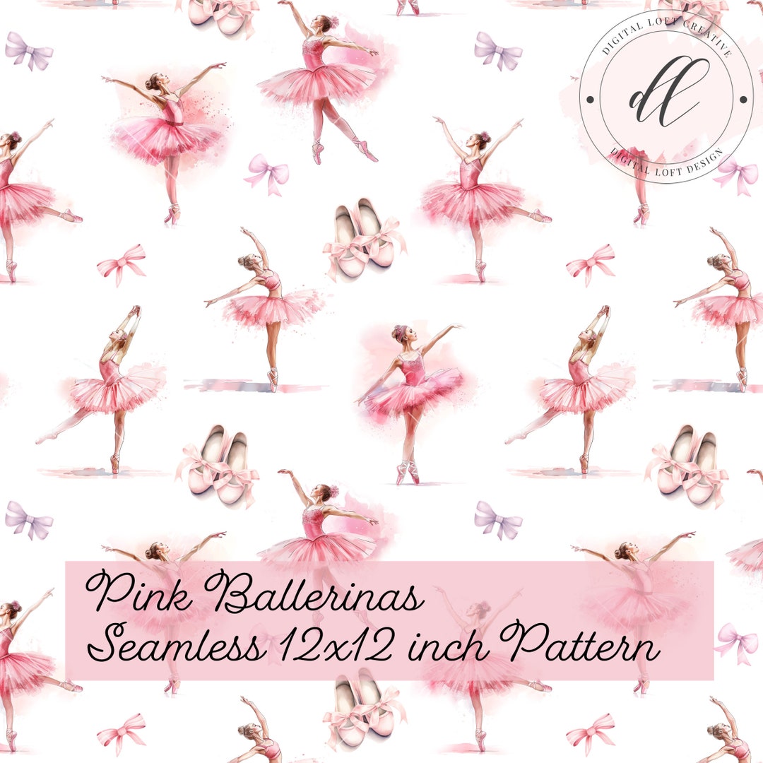 Pink Ballerinas Seamless Pattern JPG Digital Fabric Design Surface ...