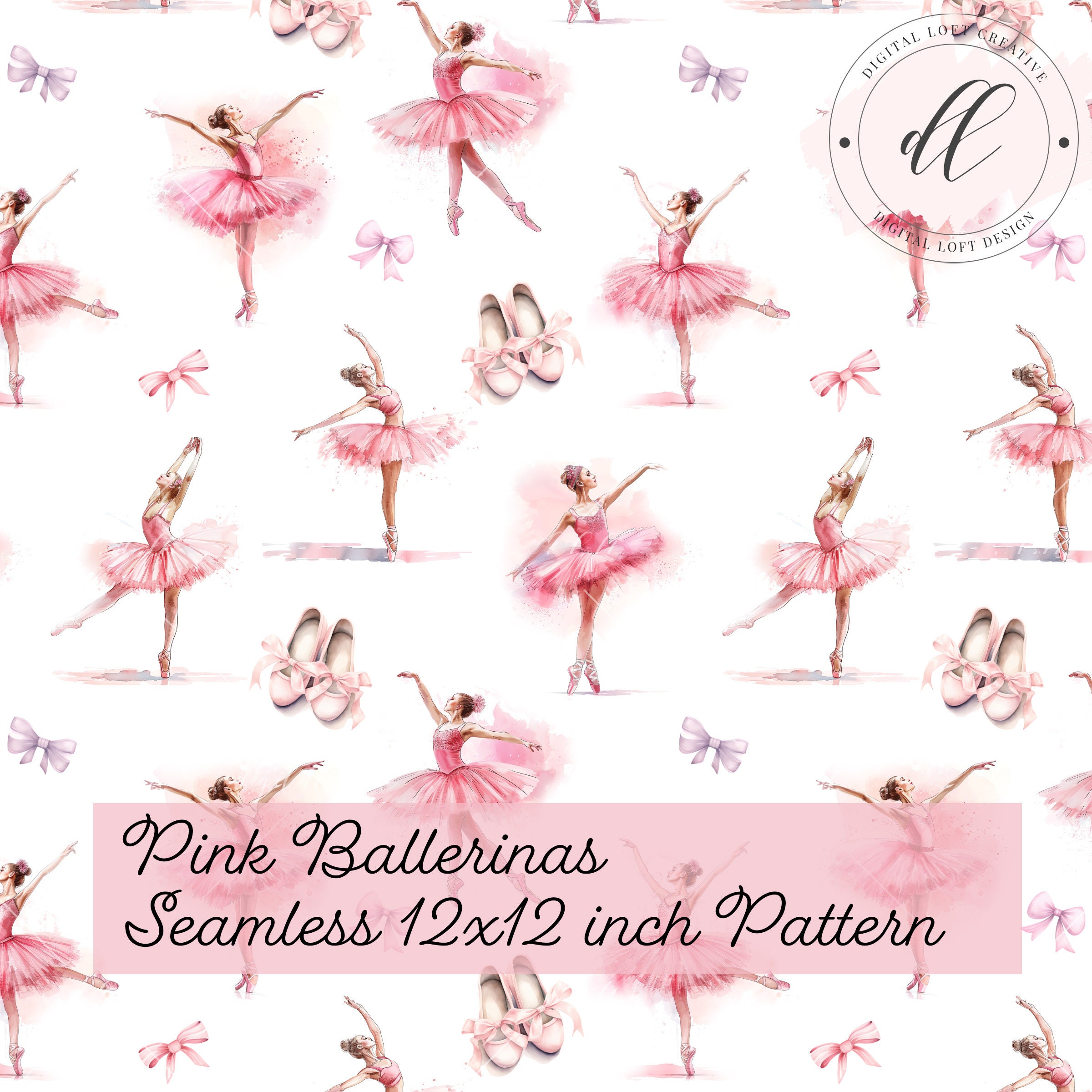 Pink Ballerinas Seamless Pattern JPG Digital Fabric Design Surface ...