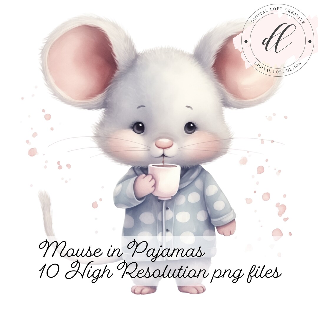 10 Mouse in Pajamas Clipart Bundle, Cute Mice Nursery Images, Whimsical ...