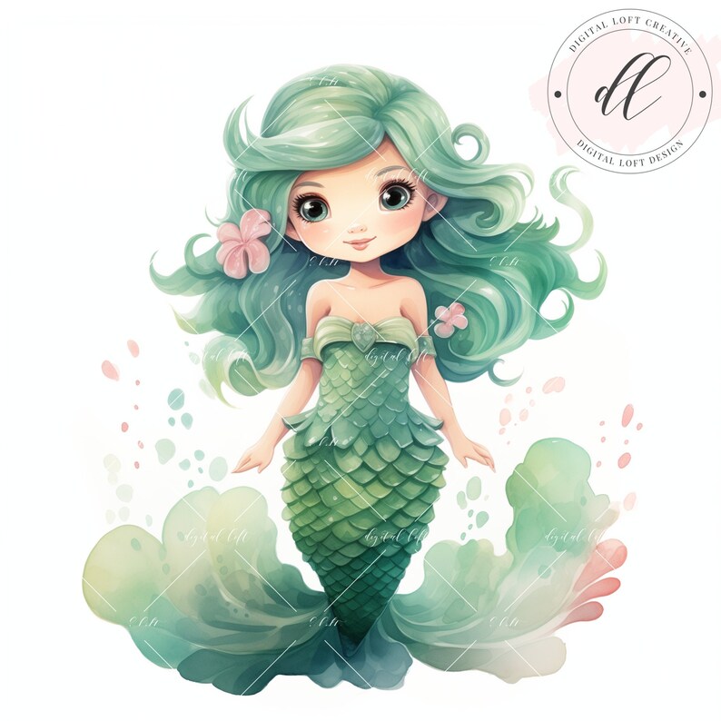 10 Watercolor Mermaids Clipart Bundle, Under the Sea Theme, Children's Wall Art, Mermaid ...
