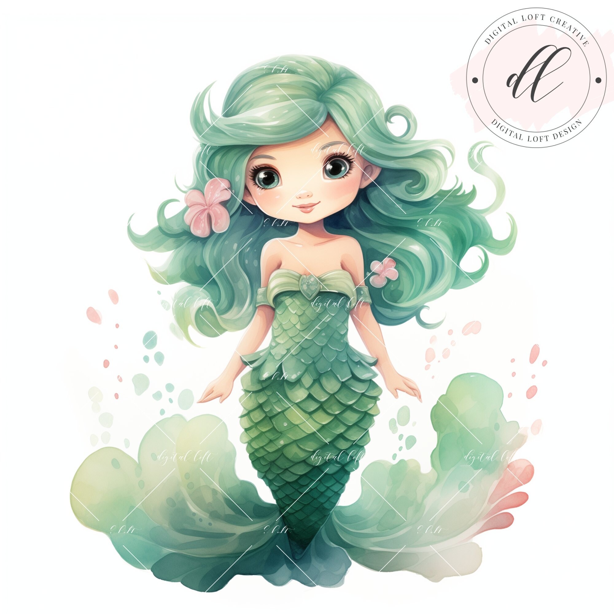 10 Watercolor Mermaids Clipart Bundle, Under the Sea Theme, Children's ...