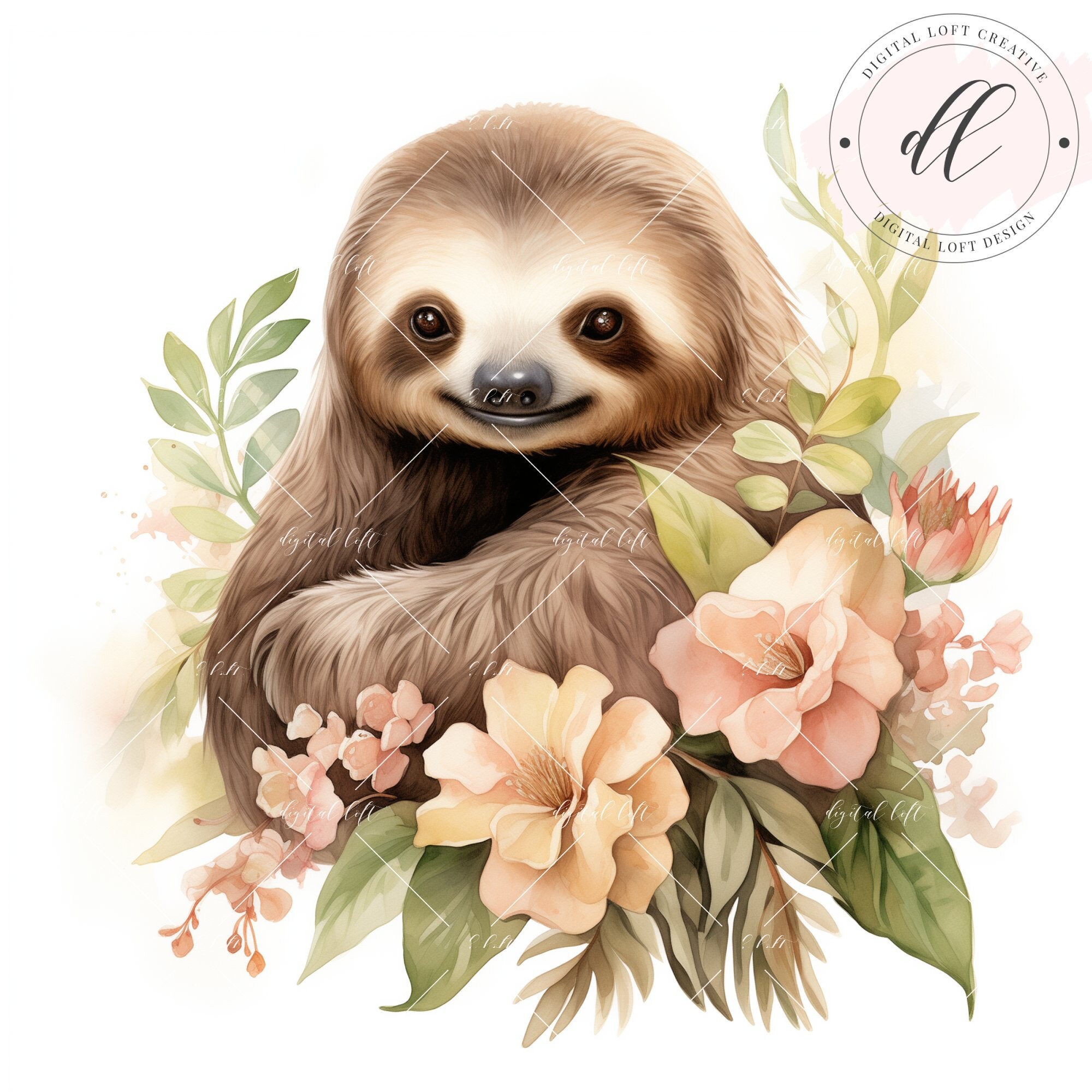 10 Sloths and Flowers Clipart, Transparent PNG, Sweet Nursery Images ...