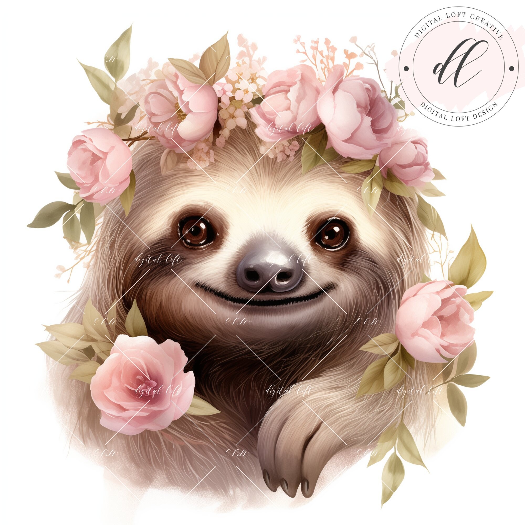 10 Sloths and Flowers Clipart, Transparent PNG, Sweet Nursery Images ...