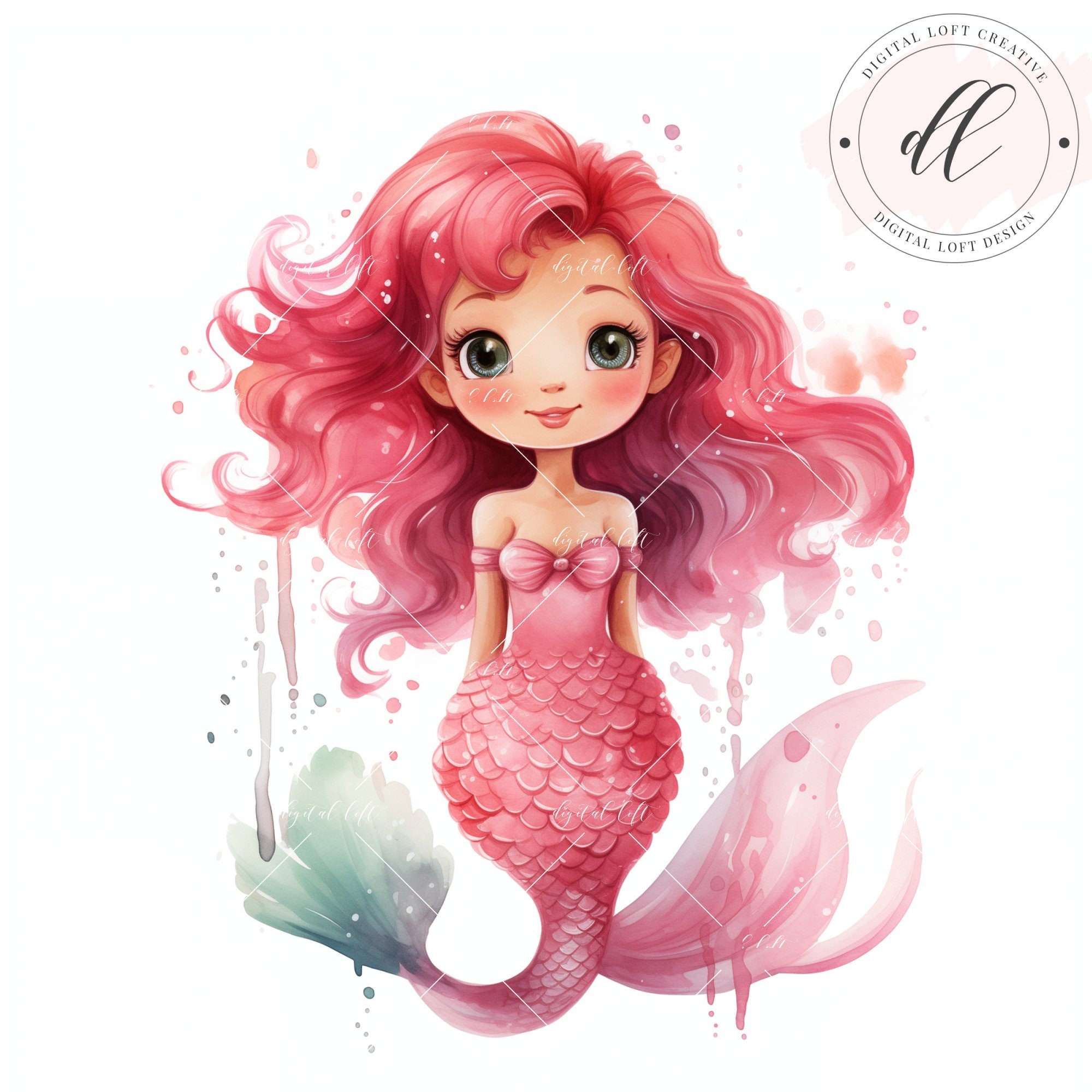 10 Watercolor Mermaids Clipart Bundle, Under the Sea Theme, Children's ...