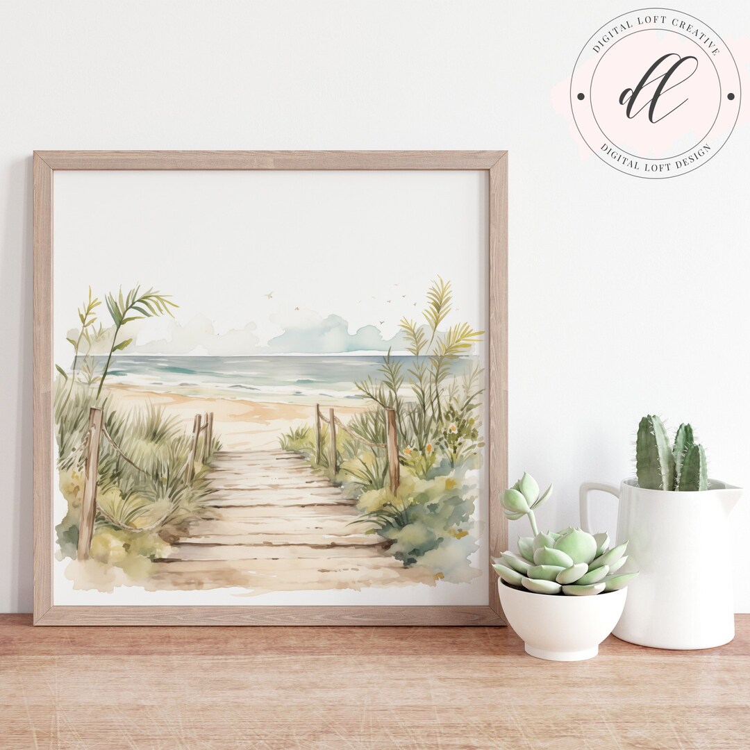 Beach Path Watercolor Print, Coastal Wall Art, Digital Download, Ocean ...