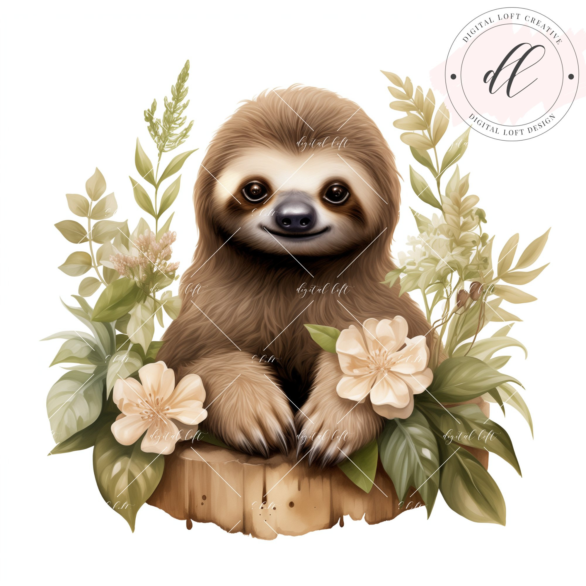 10 Sloths and Flowers Clipart, Transparent PNG, Sweet Nursery Images ...