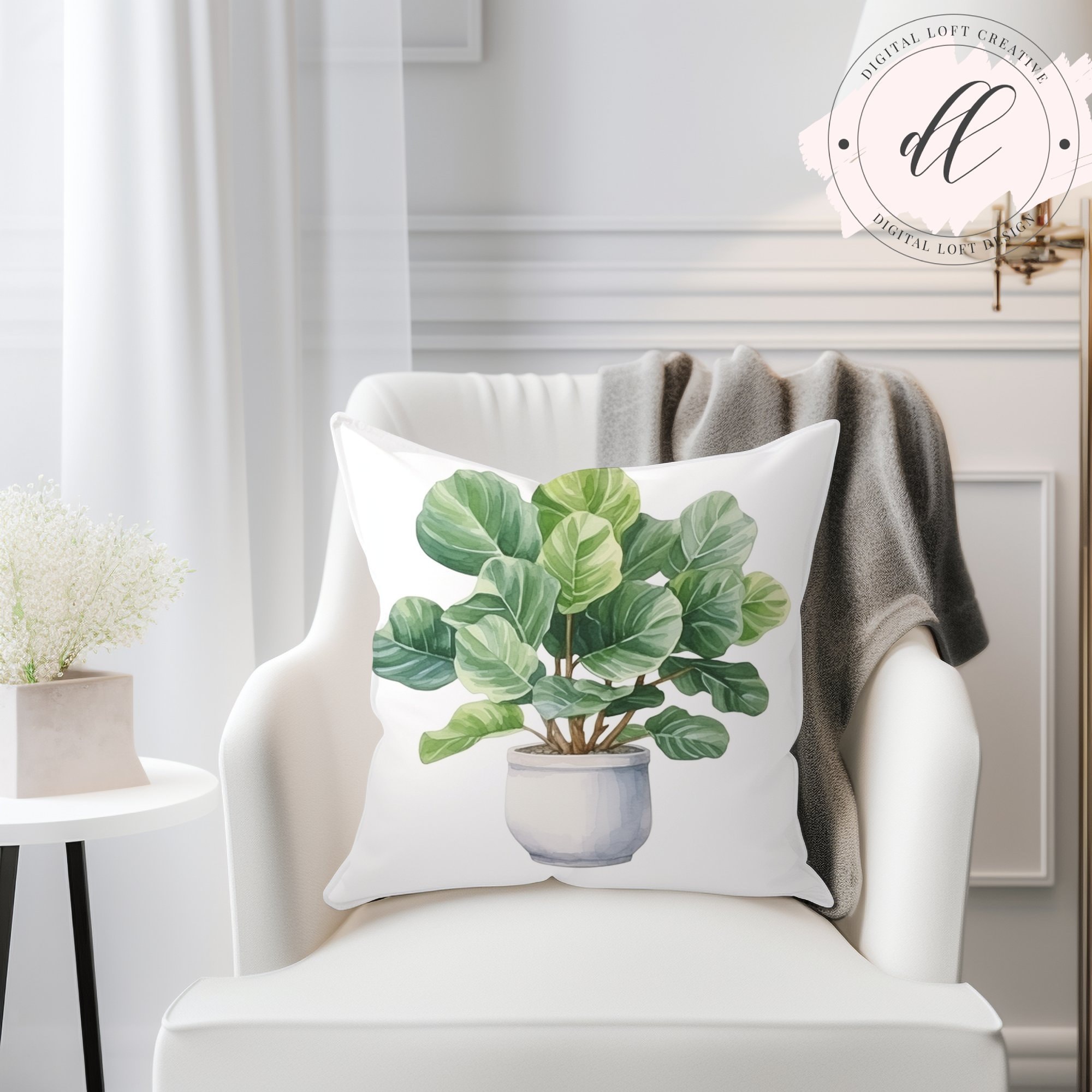 Watercolor Fiddle Leaf Fig Plant Printable, Botanical Home Decor Wall ...