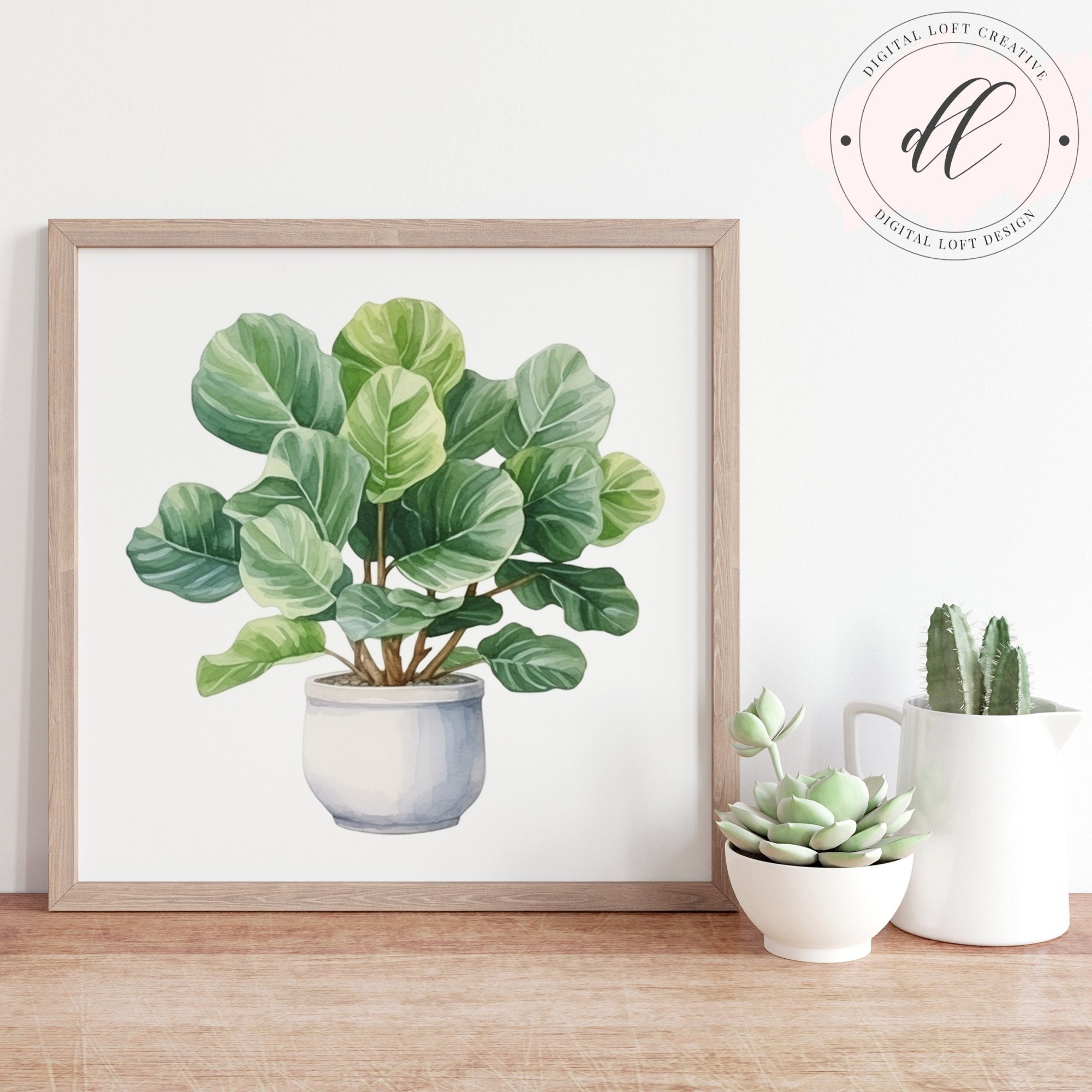 Watercolor Fiddle Leaf Fig Plant Printable, Botanical Home Decor Wall ...