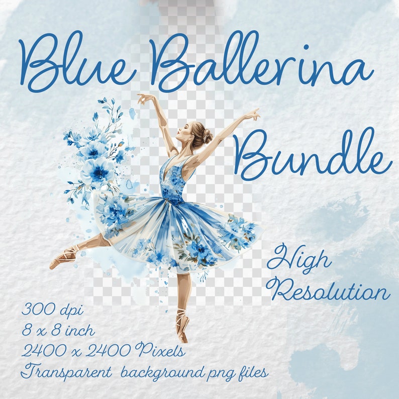 Blue Watercolor Ballerina Clipart Pastels Ballet Digital Graphics ...