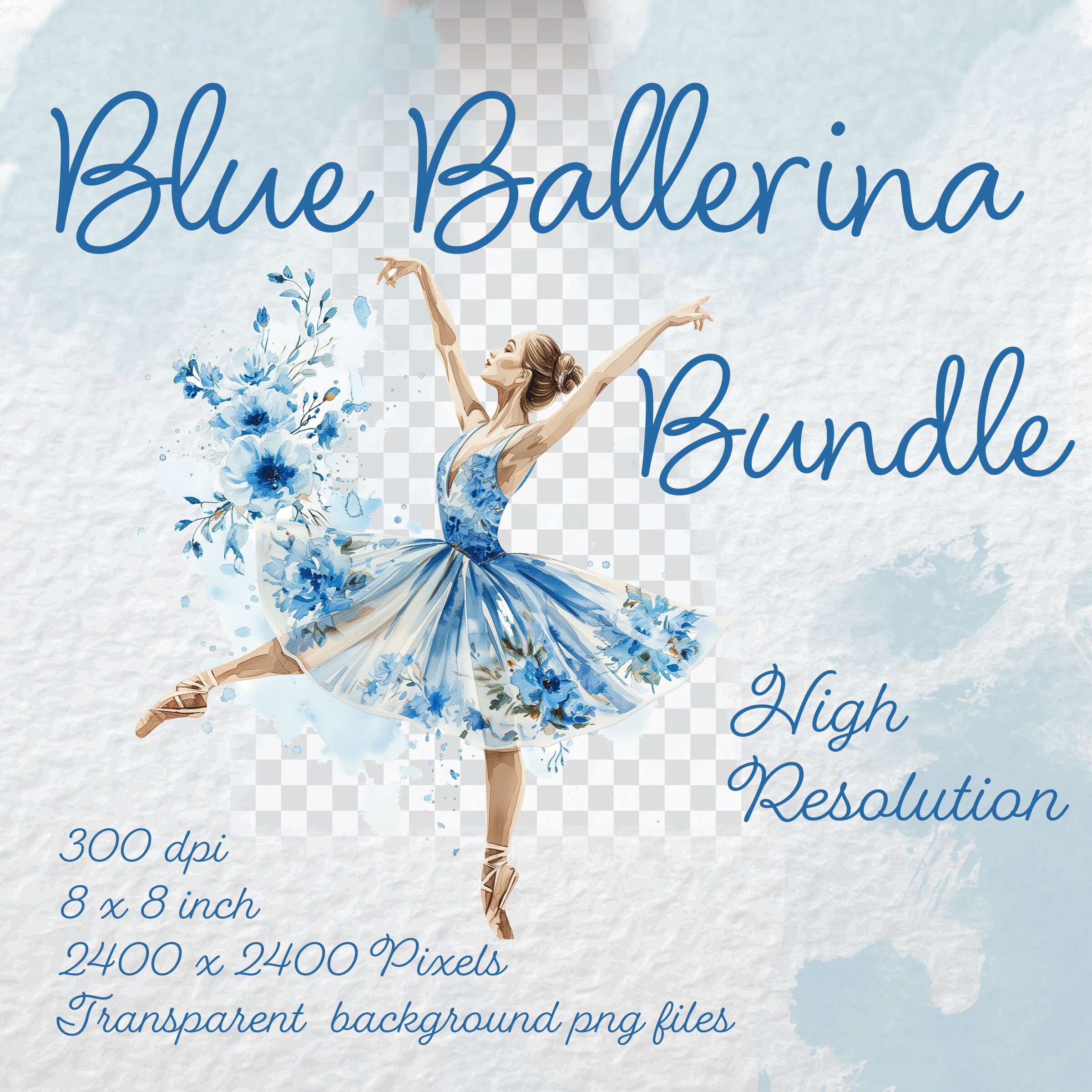 Blue Watercolor Ballerina Clipart Pastels Ballet Digital Graphics ...