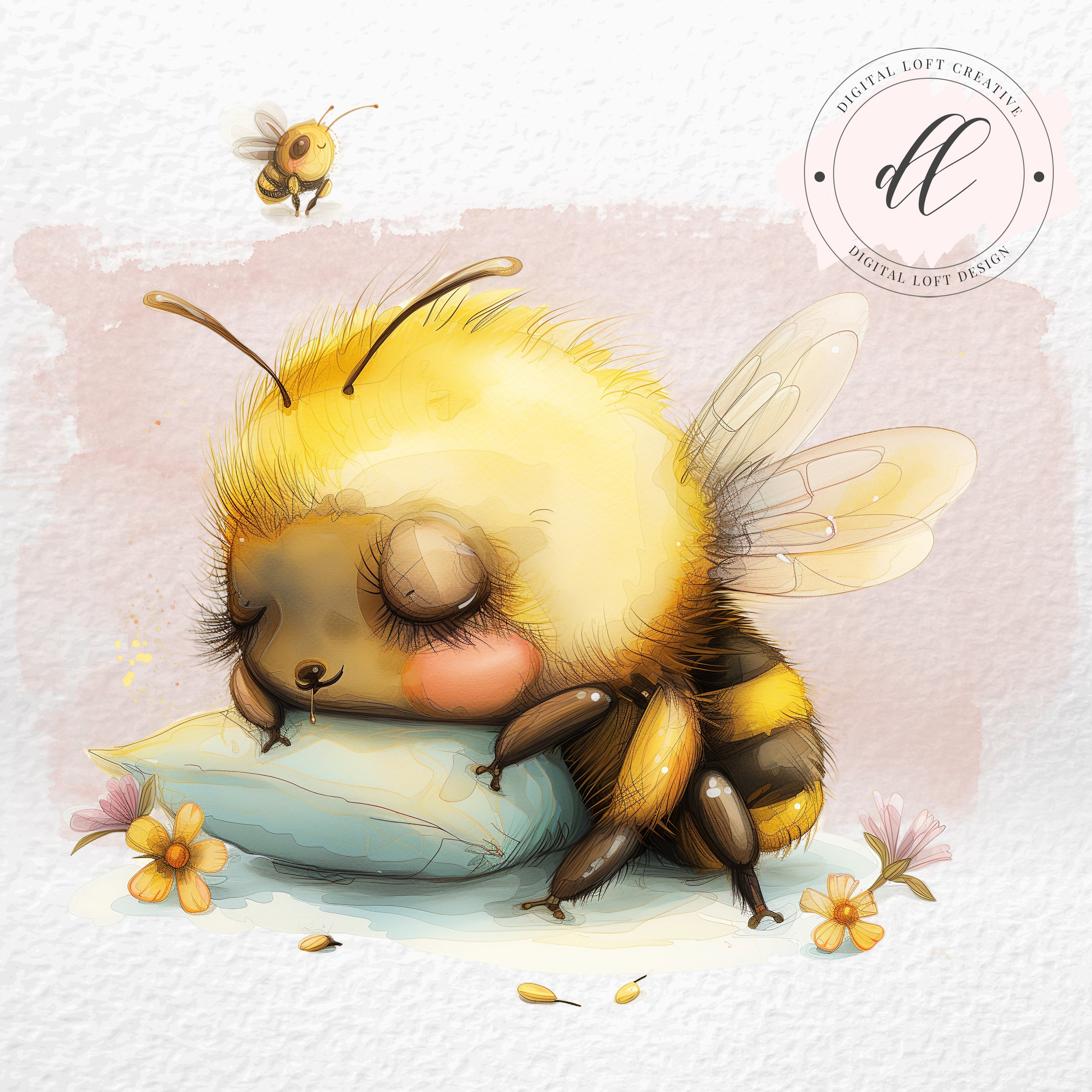 Whimsical Watercolor Baby Bees Nursery Decor Clipart PNG Bundle ...