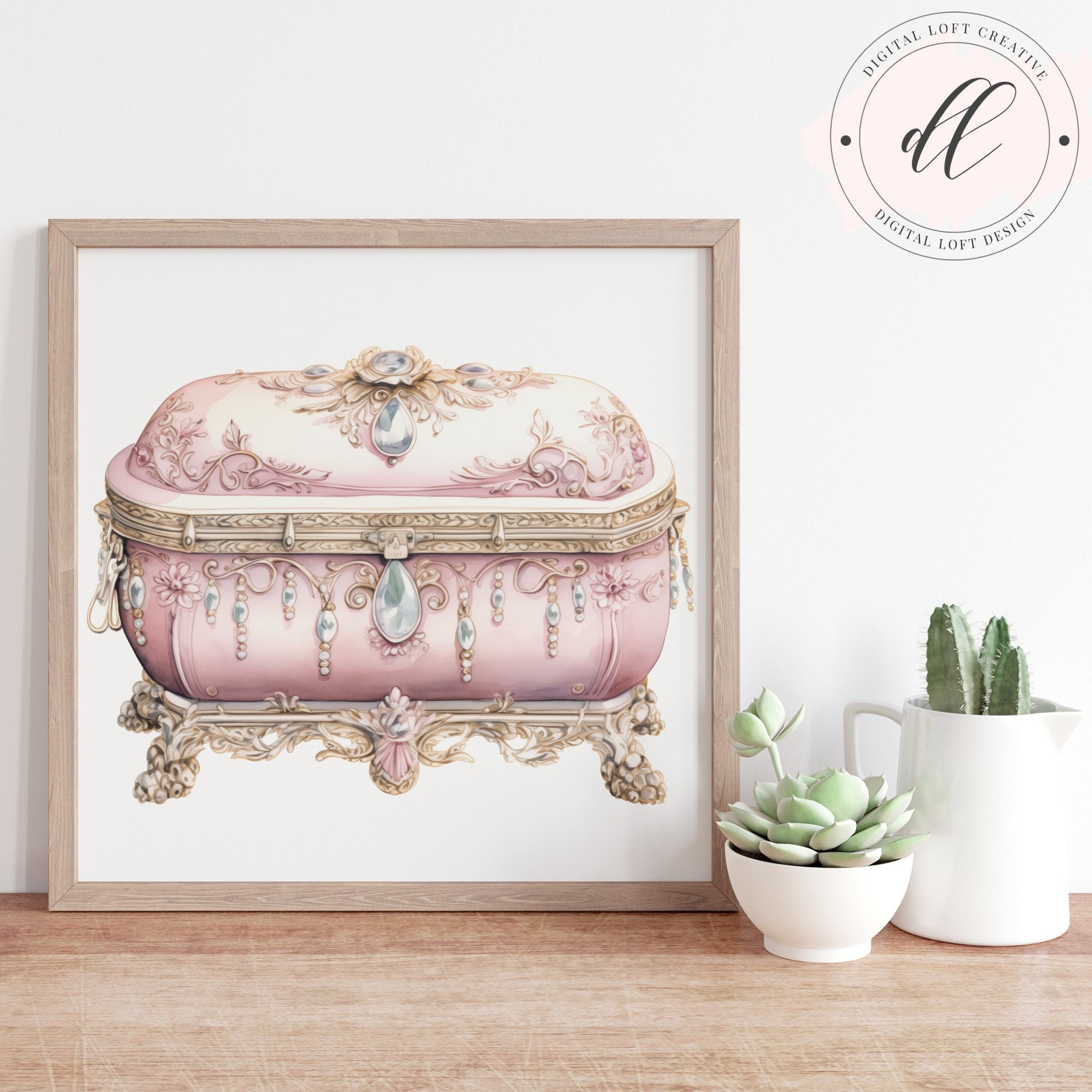 Vintage Jewelry Box Digital Art Print, French Style Shabby Chic Decor ...