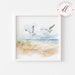 Coastal Beach Scene Watercolor Print, Seagulls Flying Over Ocean ...