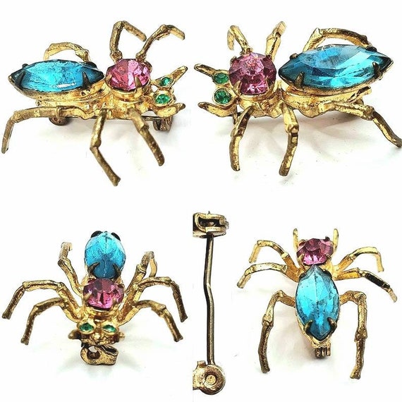 Original 1930s Art Deco Gold Tone Spider Twin Brooche… - Gem