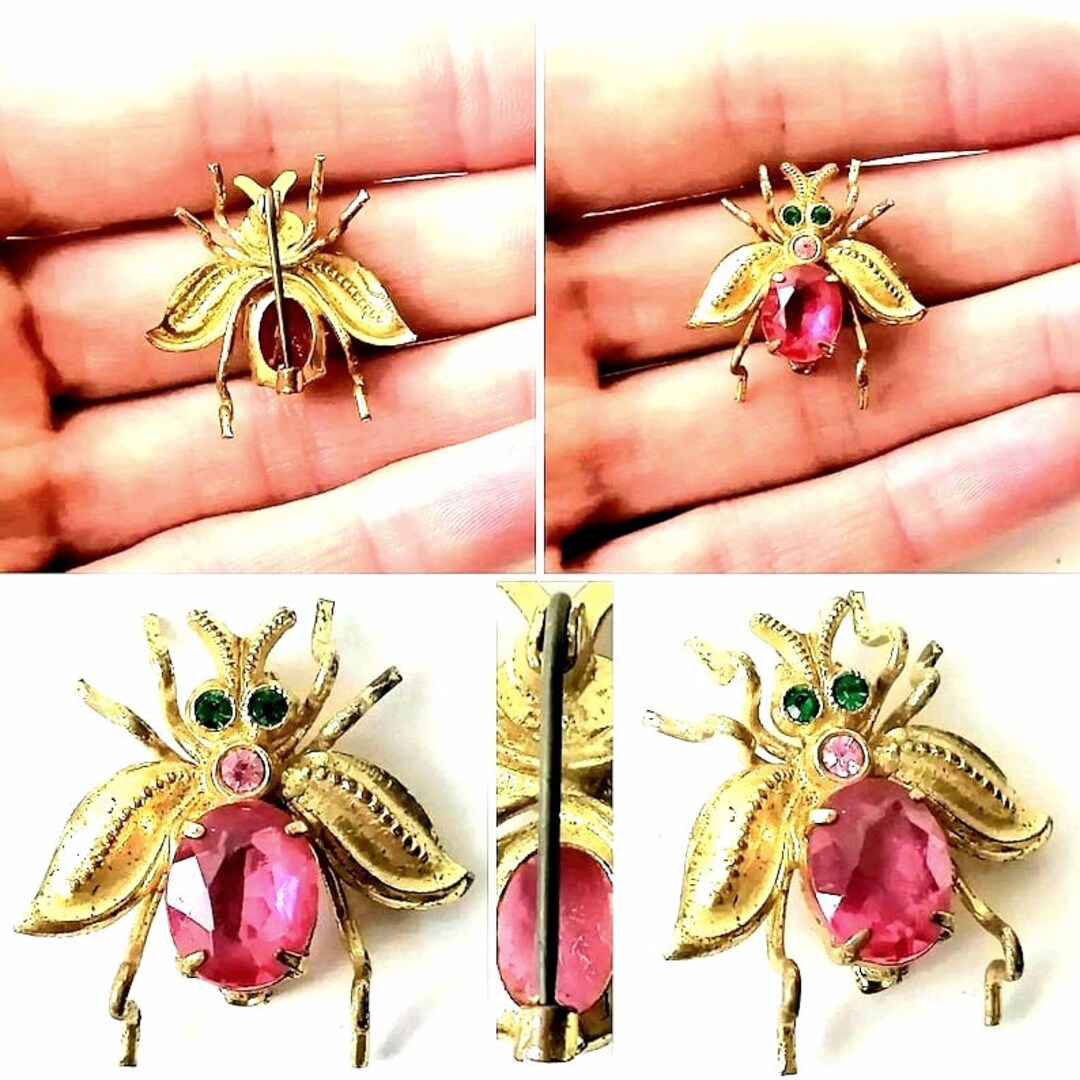 Original 1930s Art Deco Insect Fly Bug Brooch With Pink Czech Glass ...