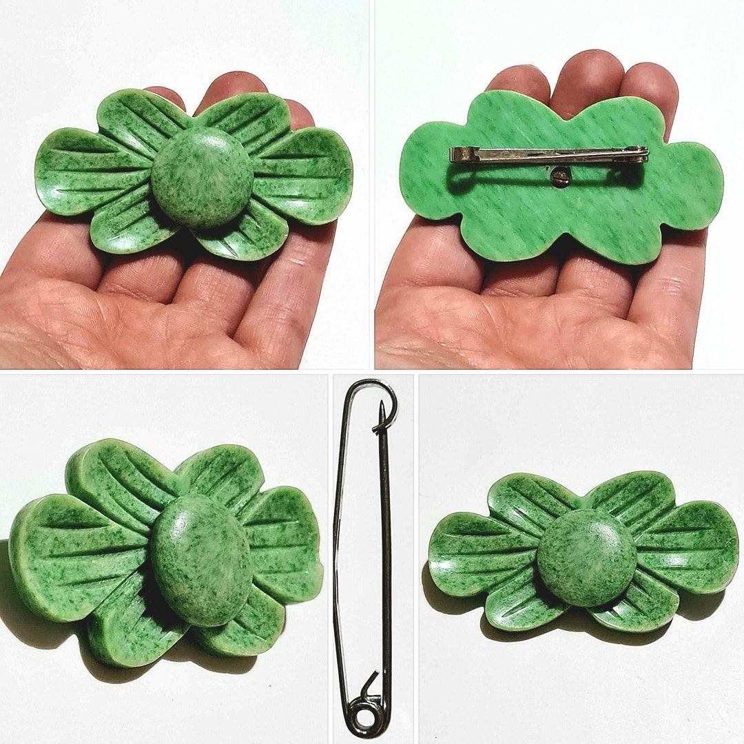 Original 1930s Art Deco Early Plastic Galalith Large Statement Green ...