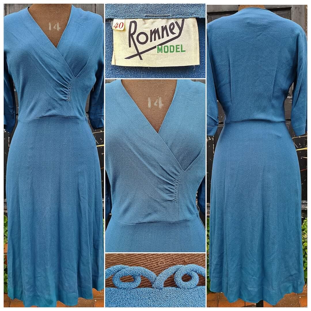 Original 1940s Airforce Blue Crepe Dress and Matching Coat by Romney ...
