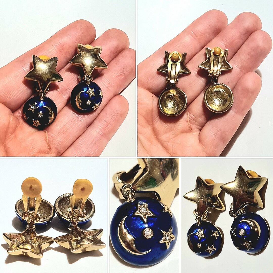 Original 1980s/90s Moon Stars Celestial Clip on Earrings - Etsy