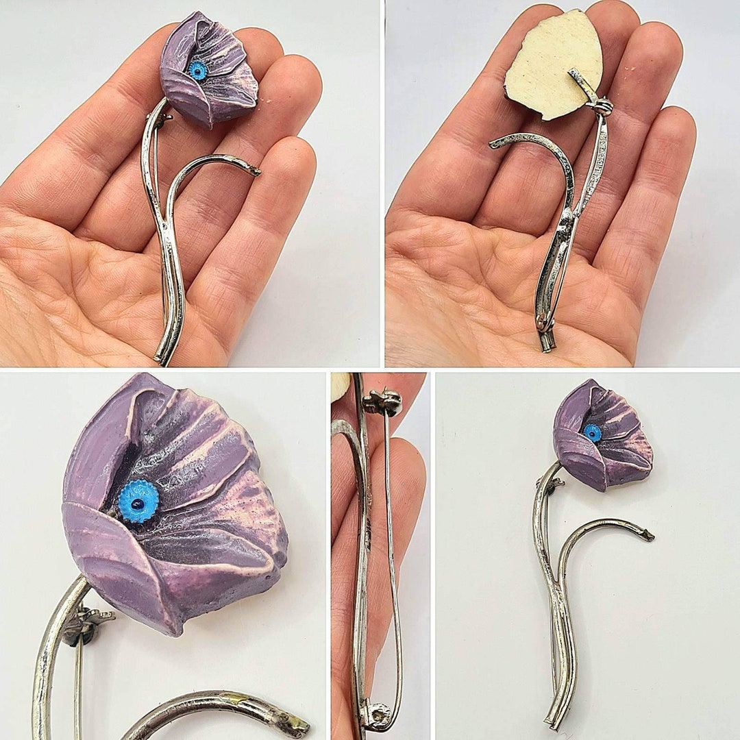 Original 1930s Art Deco Early Plastic Carved/moulded Celluloid Purple ...