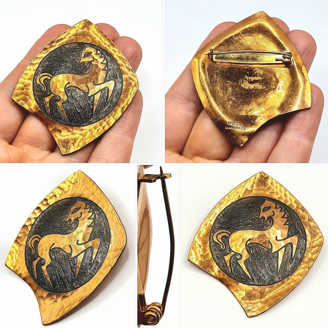 Original 1960s/70s Moda Brutalist Modernist Studio Artisan MCM Copper Primitive Horse Brooch - Etsy
