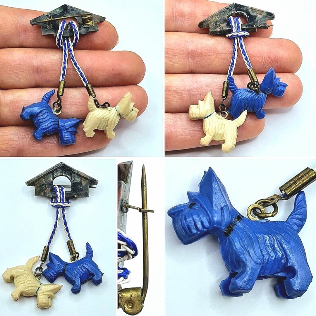 Original 1930s/40s Early Plastic Carved Celluloid Dangly Scotty Dogs on ...