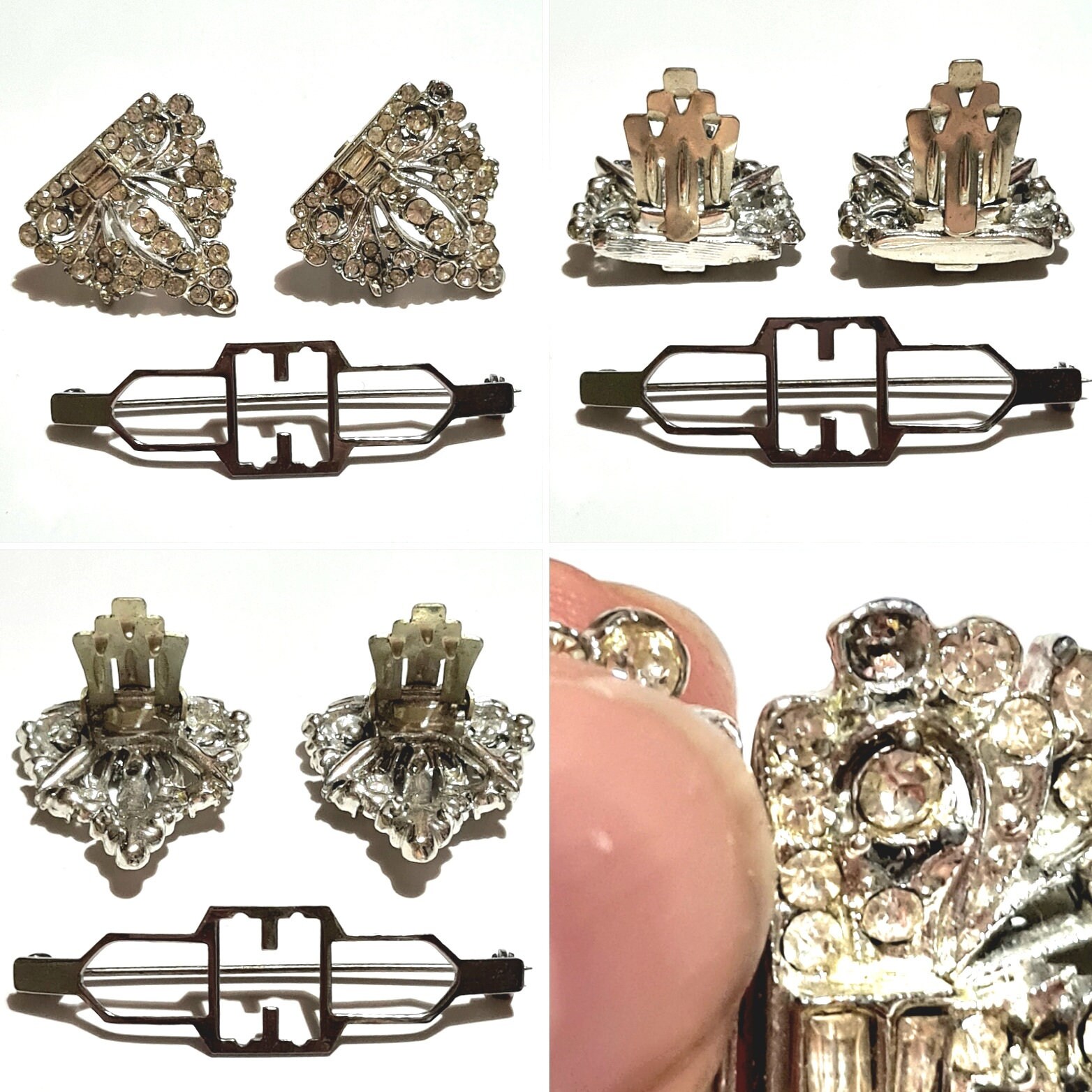 Original 1920s/30s Art Deco Marcasite Diamanté Duo Brooch Dress Clips ...