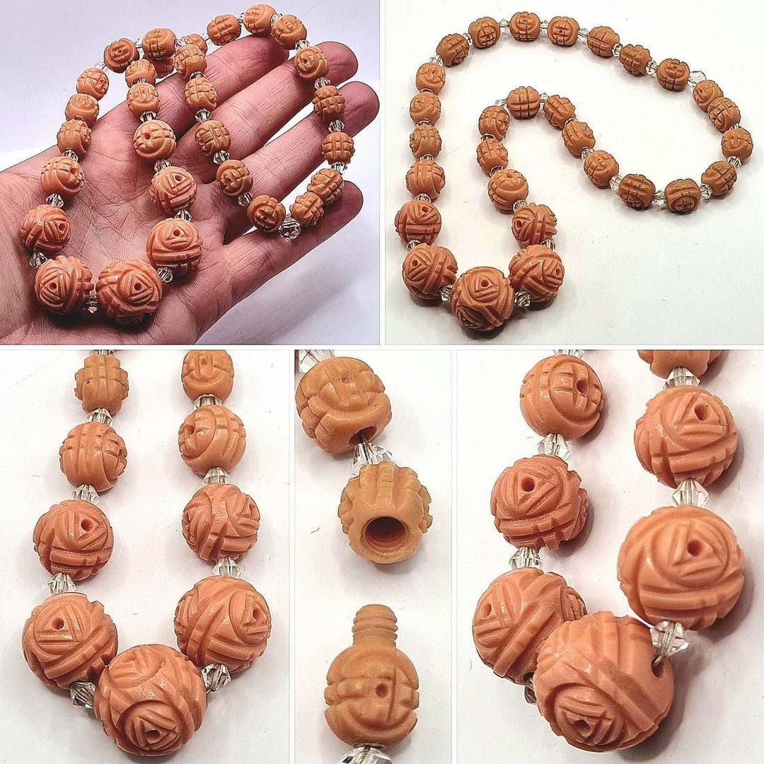 Original 1930s Art Deco Early Plastic Carved/moulded Galalith Graduated ...