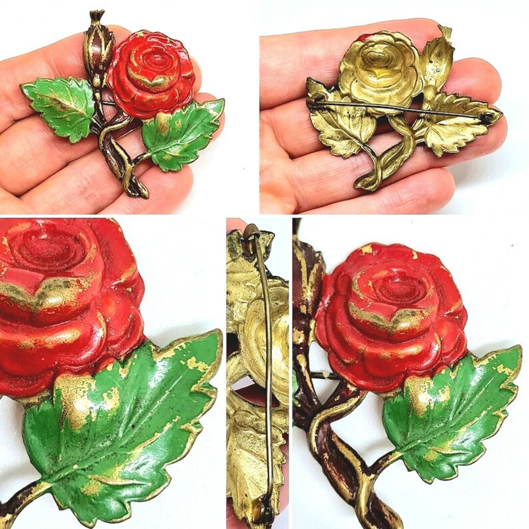 Original 1920s/30s Art Deco Early Plastic Enamel Hand Painted Rose ...