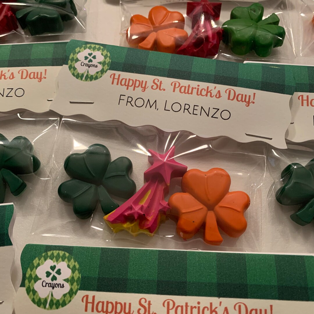 St Patricks Day Class Favors Shamrock Crayon Goodie Bags St Pattys Day ...