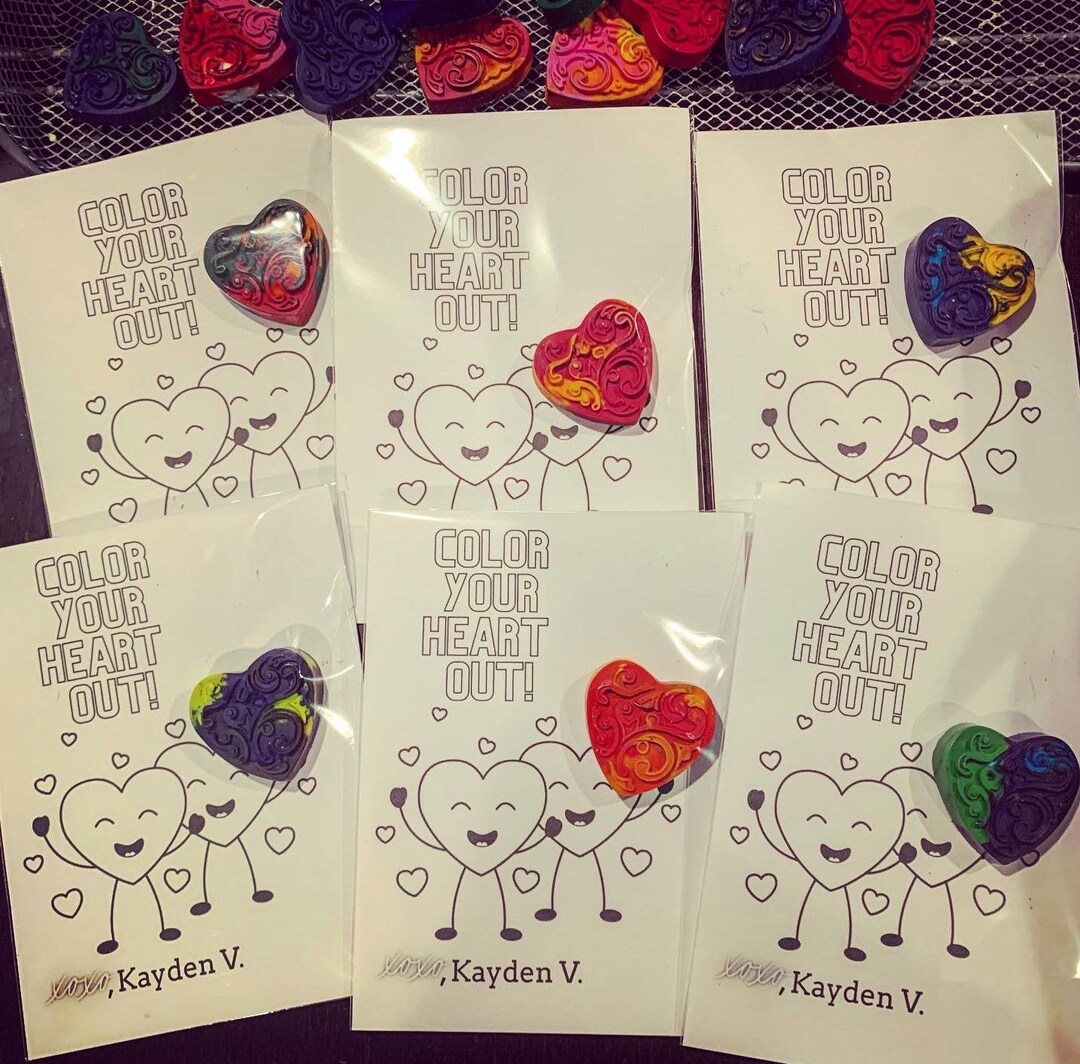 Coloring Card With Crayon Classroom Valentine Favors - Valentine for ...
